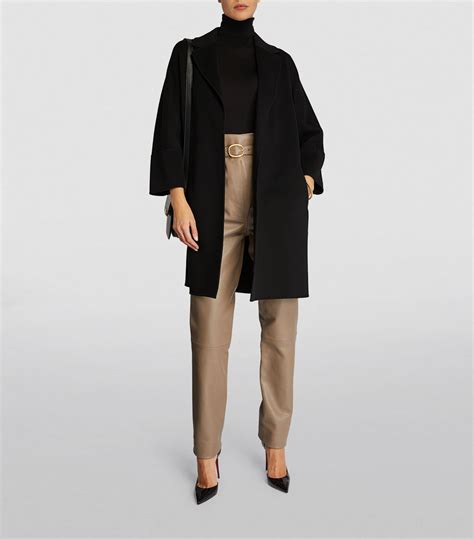 Womens Max Mara Black Virgin Wool Arona Coat Harrods UK