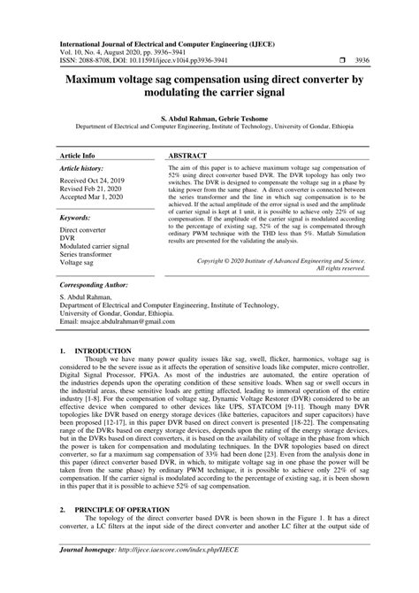 pdf maximum voltage sag compensation using direct converter by modulating the carrier signal