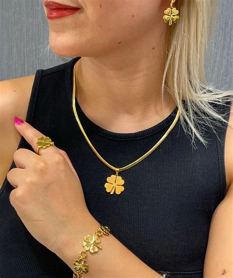 22 Ayar Altın Yonca Küpe Kolye ve Bileklik Set Safir Gold