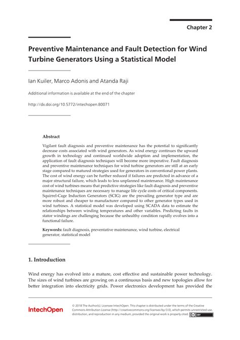 pdf preventive maintenance and fault detection for wind turbine generators using a statistical
