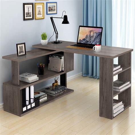 360 Rotating L Shaped Corner Computer Desk Study Workstation Furniture