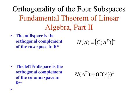 ppt lecture 11 fundamental theorems of linear algebra orthogonalily and projection powerpoint