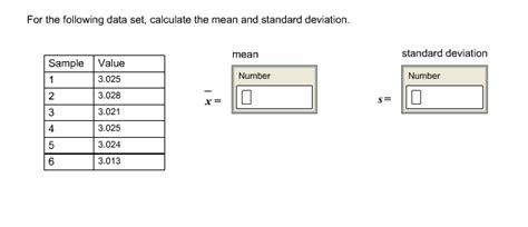 solved for the following data set calculate the mean and