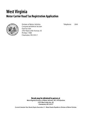 Fillable Online Transportation Wv IRP Motor Carrier Road Tax Reg West