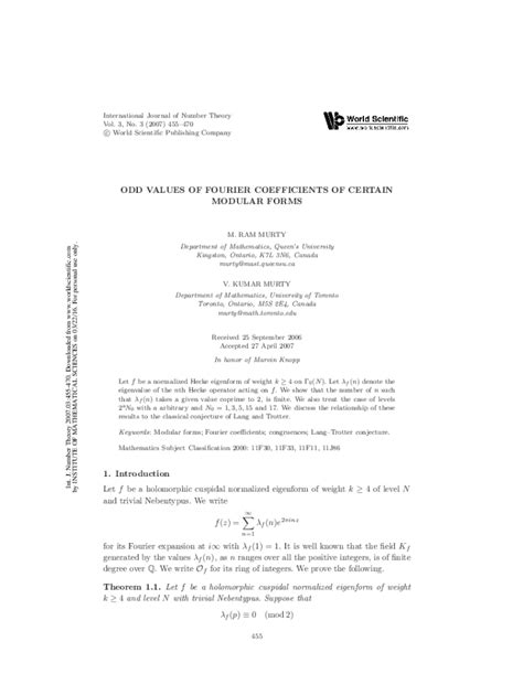 fillable online mast queensu odd values of fourier coefficients of certain modular forms int j