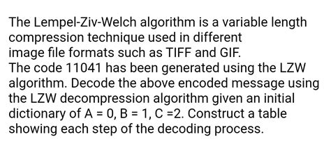 solved the lempel ziv welch algorithm is a variable length
