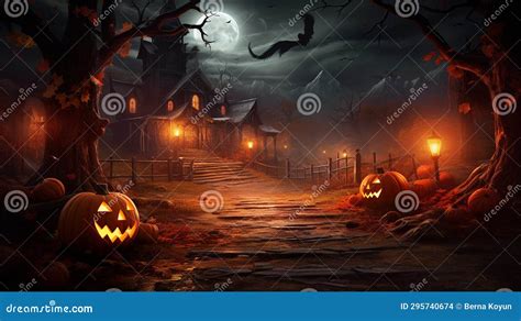 Halloween Design Background With Spooky Graveyard Naked Trees Graves