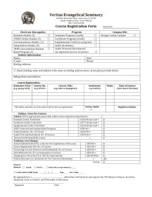 Fillable Online Ves Course Registration Form Veritas Evangelical