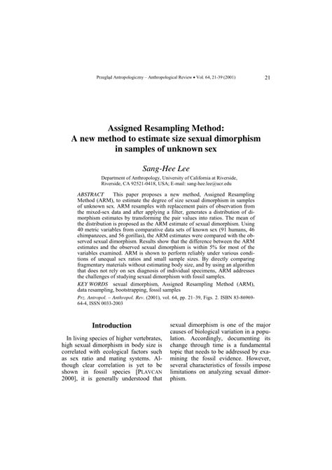 pdf assigned resampling method a new method to estimate size sexual dimorphism in samples of