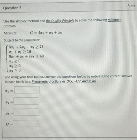 Solved Use The Simplex Method And The Duality Principle To Chegg