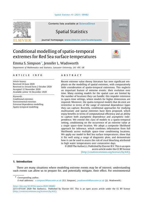 pdf conditional modelling of spatio temporal extremes for red sea surface temperatures