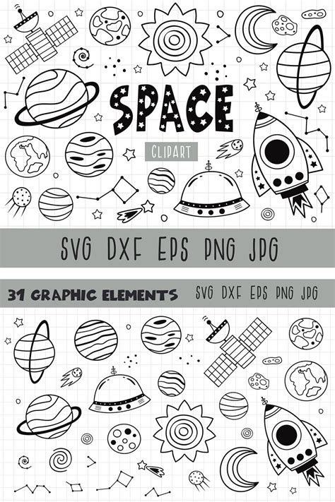 Space Clipart Rocket Svg Planet Svg Black And White Svg