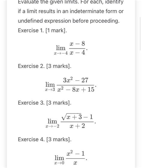 solved evaluate the given limits for each identify if a
