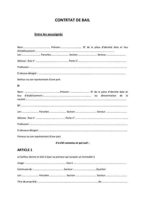 Contrat De Bail Type