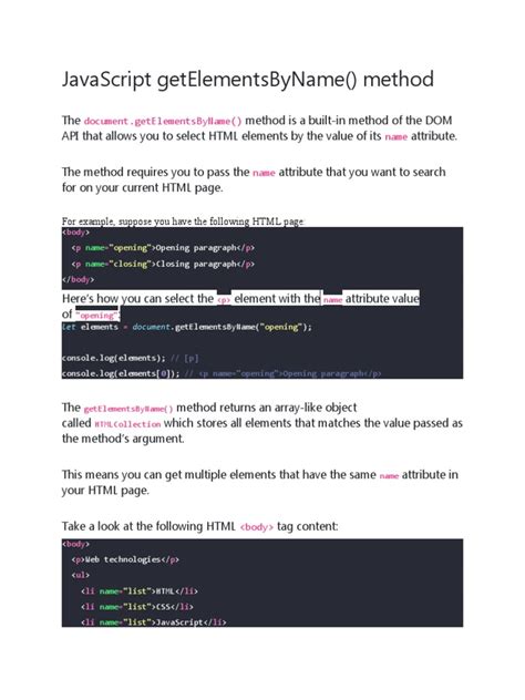 javascript getelementsbyname method pdf