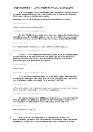 Questionário I Metodologia E Pratica DO Ensino DA ARTE E DA Educação