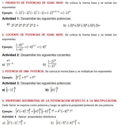 Matem Ticas S Ptimo Propiedades De La Potenciaci N En Enteros Z