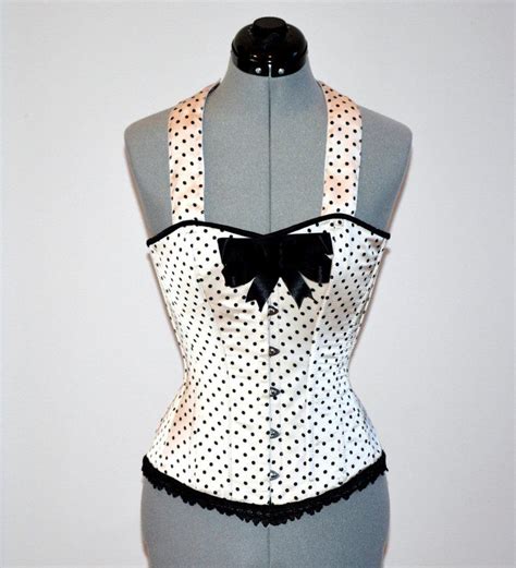 Cute Pinup Gothic Polka Dot Satin Custom Made Corset With Bow Steel