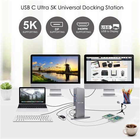 WAVLINK Estación de acoplamiento universal USB 3 0 14 en 1 de aluminio