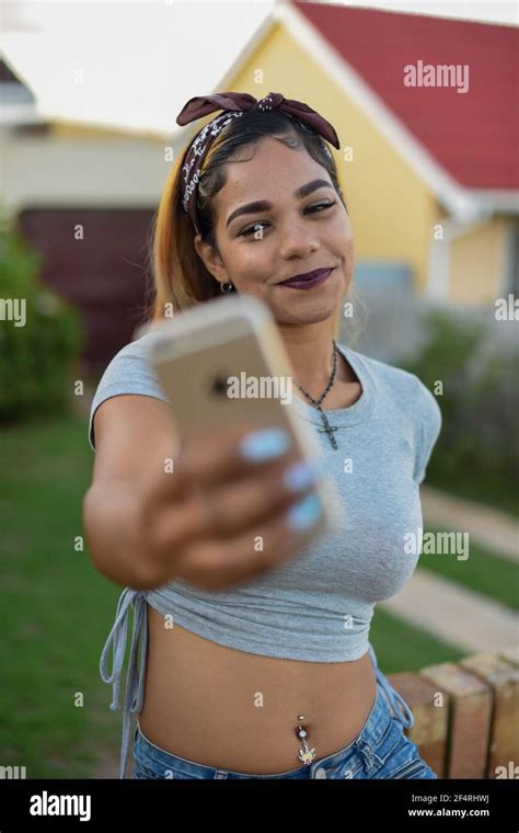 Woman Taking A Selfie With Her Mobile Phone Stock Photo Alamy