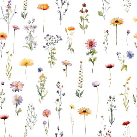Wildblumen Aquarell Nahtloses Muster Gartenblumen Florale Boho