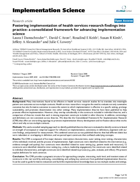 pdf fostering implementation of health services research findings into practice a