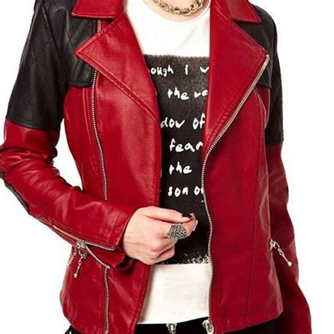Womens Asymmetrical Zipper Red Black Leather Jacket Films Jackets