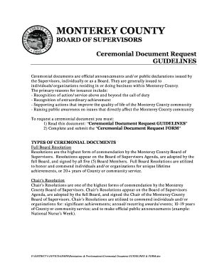 Fillable Online Co Monterey Ca Ceremonial Document Request Form W