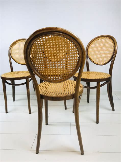 Mid Century Bistro Stühle aus Bugholz Rattan von Michael Thonet für