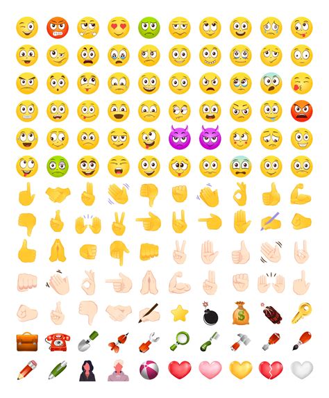Face And Hand Emoji Set Isolated On White Background Vector