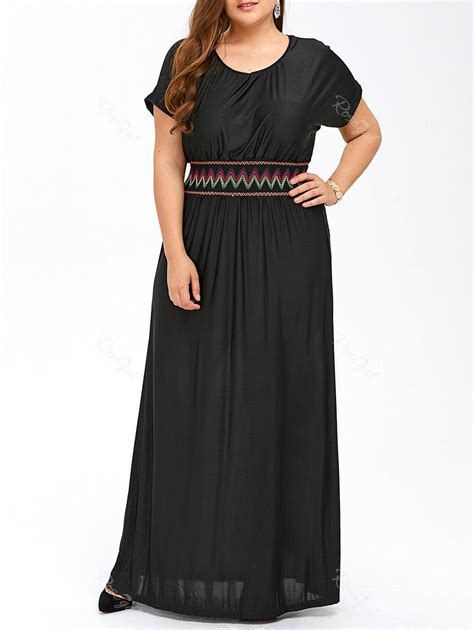 Black Xl Plus Size Maxi Prom Dress With Short Sleeves Rosegal
