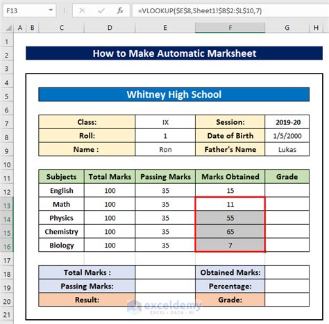how to make automatic marksheet in excel with easy steps
