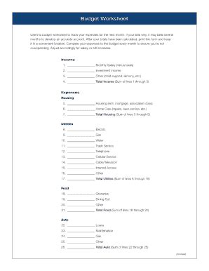 Monthly Budget Template Forms Fillable Printable Samples For