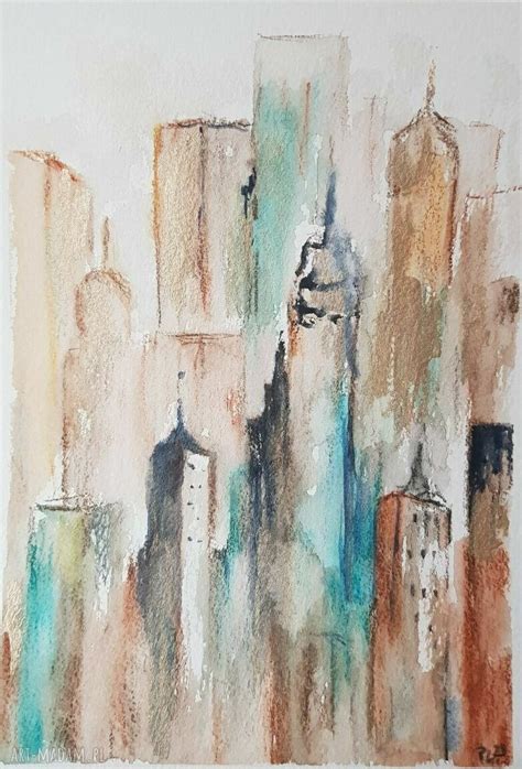 obrazy miasto dwie akwarele każda formatu a5 ღ art Madam pl