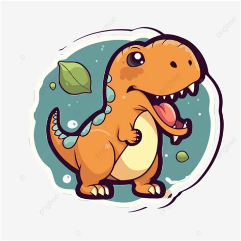 Ilustração De Adesivo De Dinossauro Fofo Folhas Vetor PNG Trex