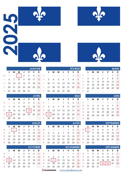 Calendrier 2024 Québec à Imprimer Gratuitement