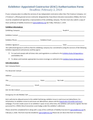Fillable Online Exhibitor Appointed Contractor Eac Authorization Form