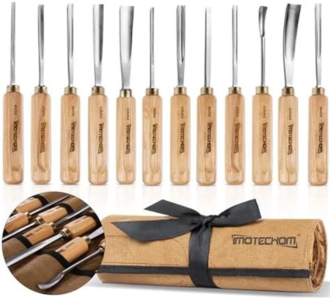 IMOTECHOM Lot De 12 Outils De Sculpture Sur Bois Avec Sac En Toile