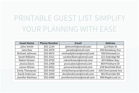 Free Printable Guest List Templates For Google Sheets And Microsoft