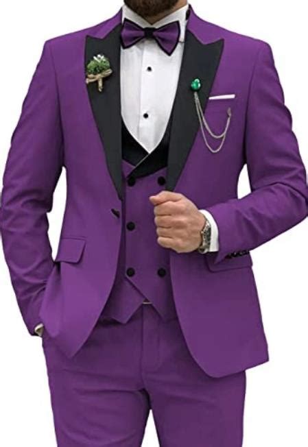 Men Piece Double Breasted Suit Purple