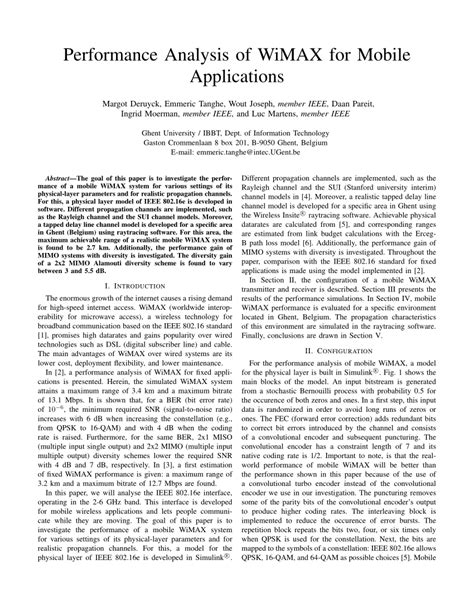 pdf performance analysis of wimax for mobile applications