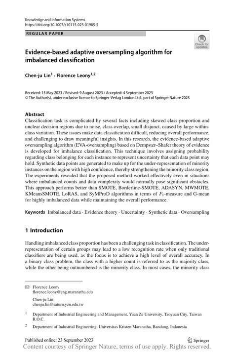 evidence based adaptive oversampling algorithm for imbalanced classification