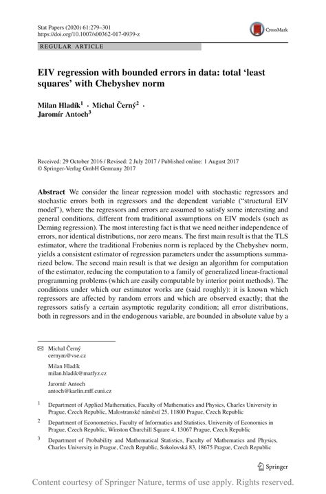 eiv regression with bounded errors in data total ‘least squares with chebyshev norm request pdf