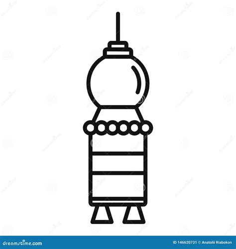 Icono Por Sat Lite Artificial De La Nave Espacial Estilo Del Esquema