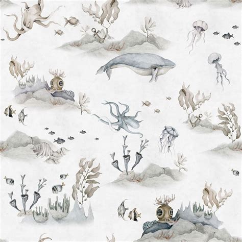 Kinderbehang Onderwaterwereld Wit Dekornik World Wallpaper Nautical