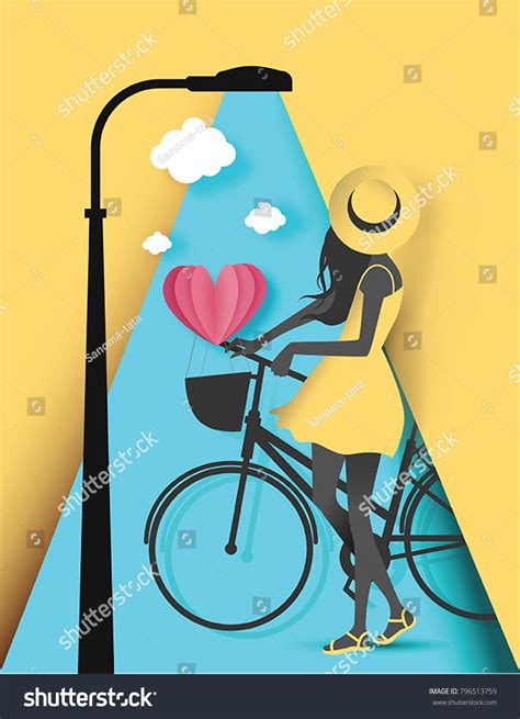 Vector Cutting Illustration Girl On Bicycle Stock Vector Royalty Free