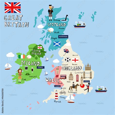 Great Britain Picture Map Vector Illustration EPS10 Stock Vektorgrafik