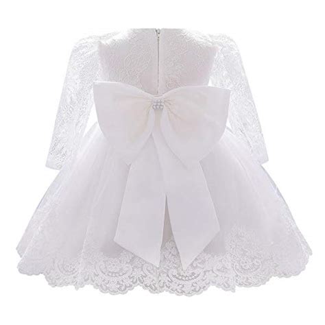 IDOPIP Robe en dentelle à manches longues pour bébé baptême princesse