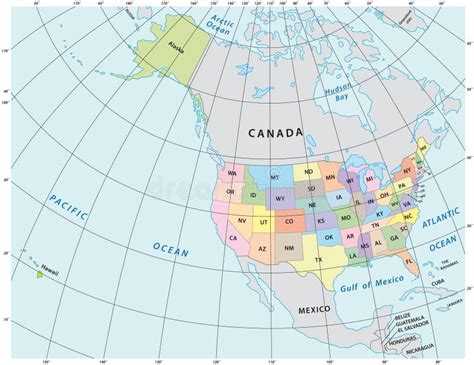 North America Administrative Vector Map With Latitude And Longitude