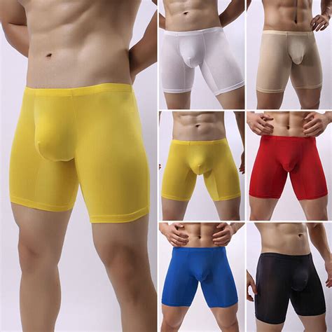 Sexy Men Ice Silk U Pouch Boxer Briefs Pouch Underwear Shorts Trunks